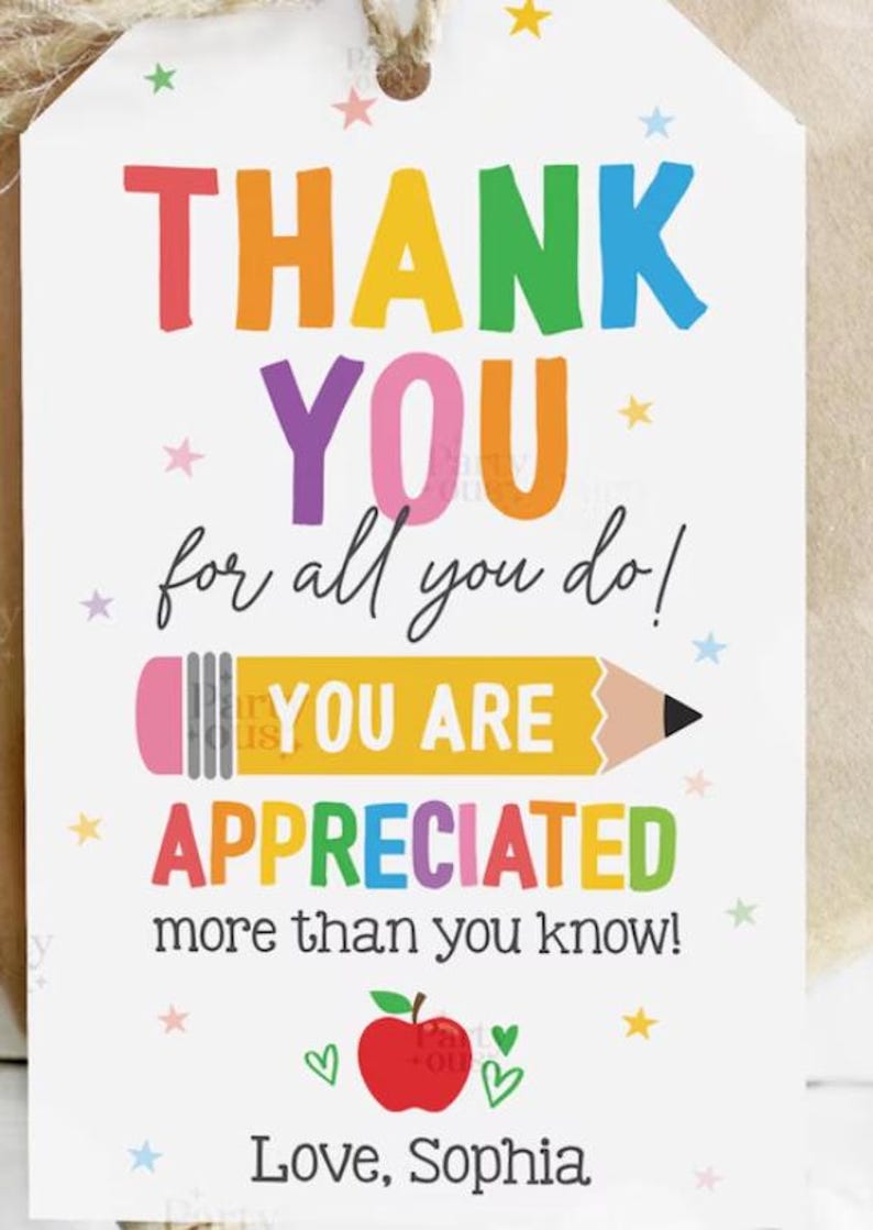 Editable Teacher Thank You Tag – Printable Gift Tag (canva Template) - Etsy