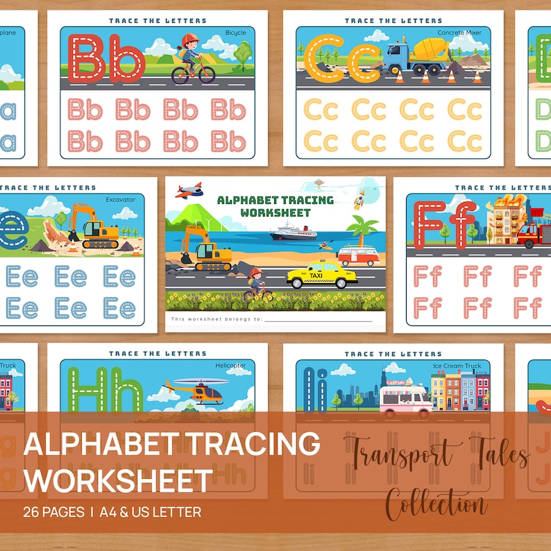 Alphabet Tracing Worksheet, Printable Vehicle Themed Handwriting Letter ...