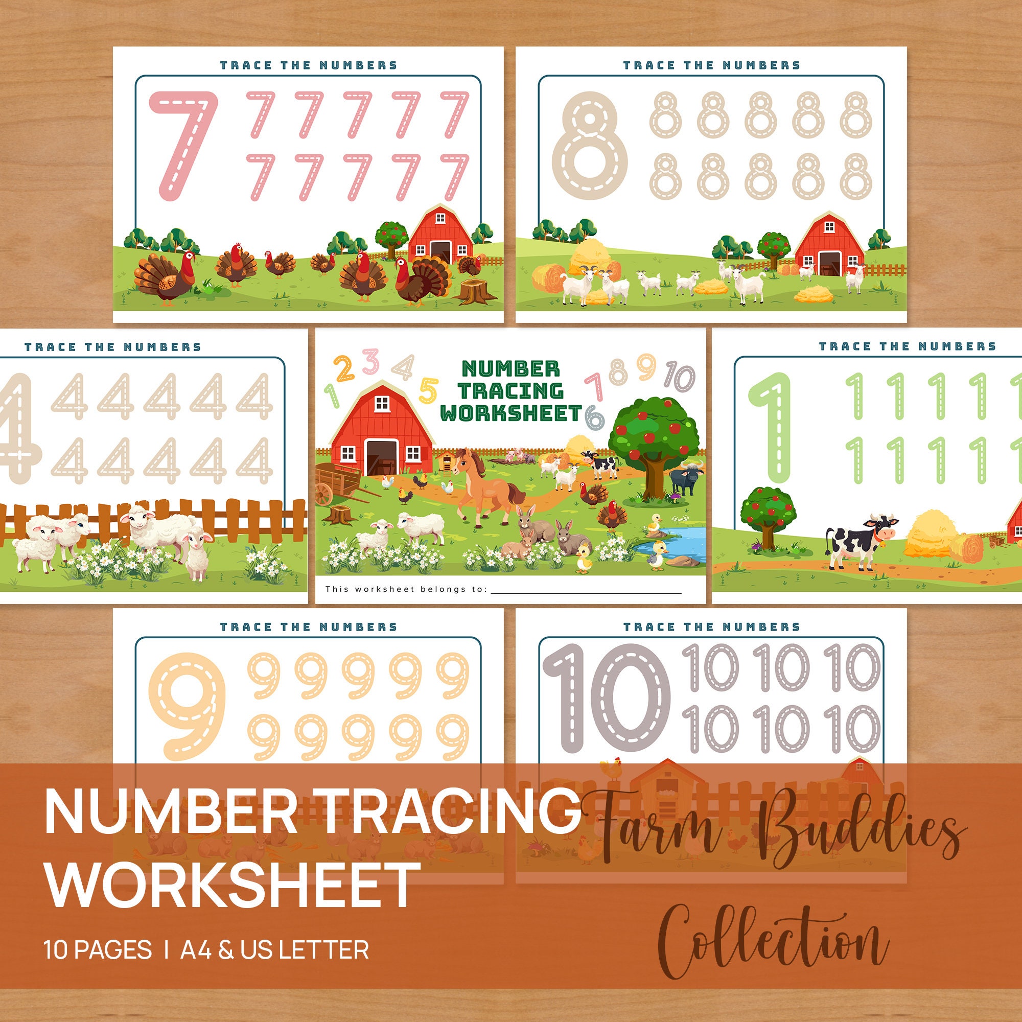 Number Tracing Worksheet, Preschool Handwriting Practice Sheets, 1-10 ...