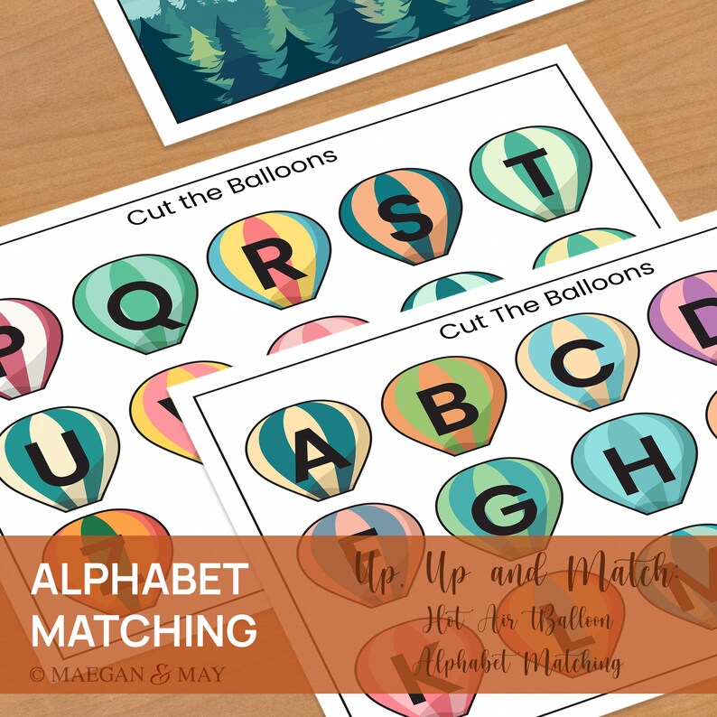 Alphabet Matching Worksheet: Hot Air Balloon ABC Game (digital Download ...