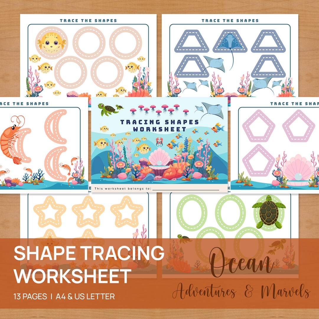 Basic Shape Tracing Worksheet, Practice Sheet for Preschool, Geometric ...