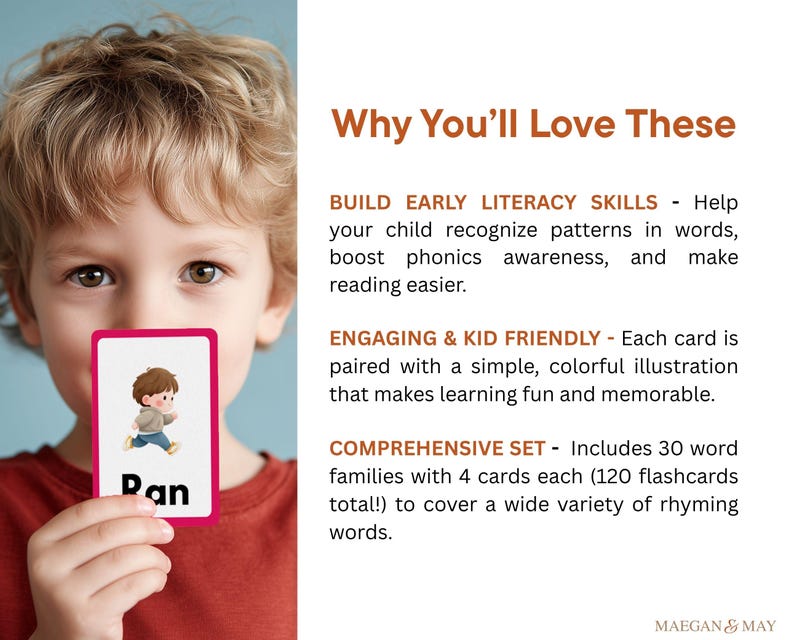 Phonics Rhyming Word Families Flashcards | 120 Printable Cards, 30 Word ...