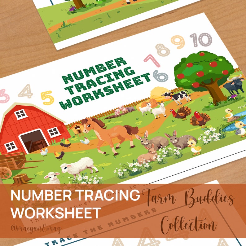 Number Tracing Worksheet: Farm Animals Handwriting Practice (digital ...