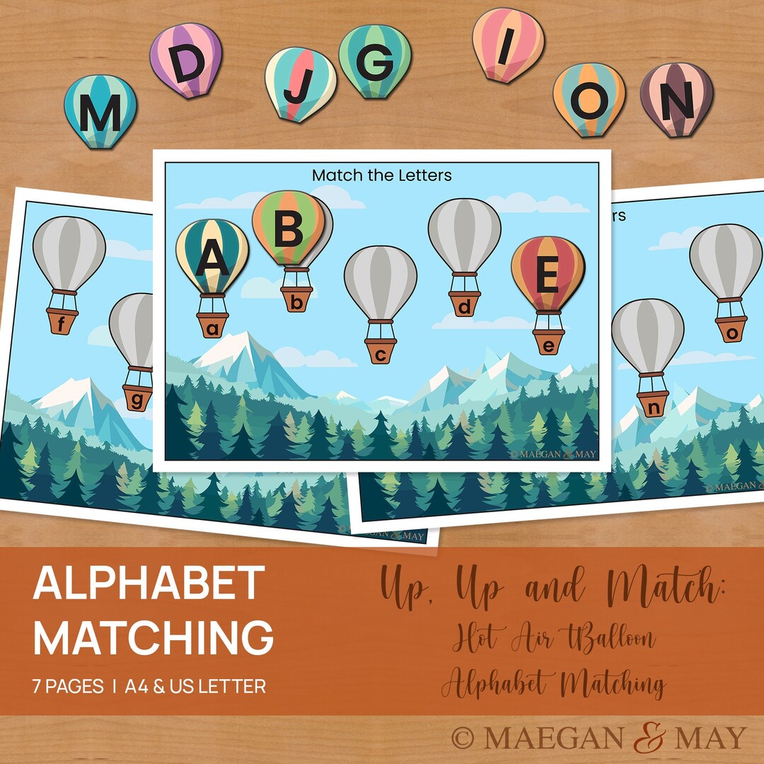 Alphabet Matching Worksheet: Hot Air Balloon ABC Game (digital Download ...