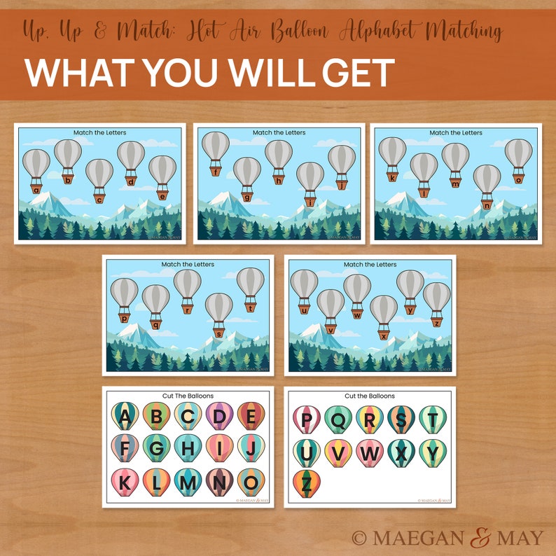 Alphabet Matching Worksheet: Hot Air Balloon ABC Game (digital Download ...