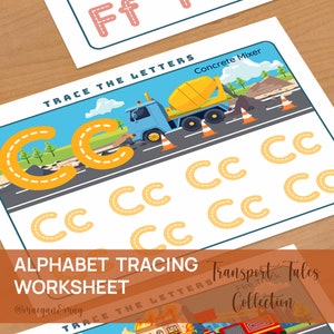 Alphabet Tracing Worksheet, Printable Vehicle Themed Handwriting Letter ...