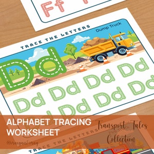Alphabet Tracing Worksheet, Printable Vehicle Themed Handwriting Letter ...