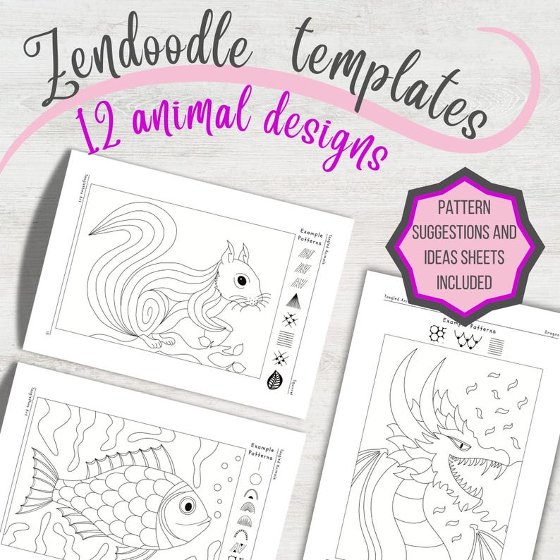 Animal Zen Doodle Templates: Draw Animals Using Patterns (includes 12 ...