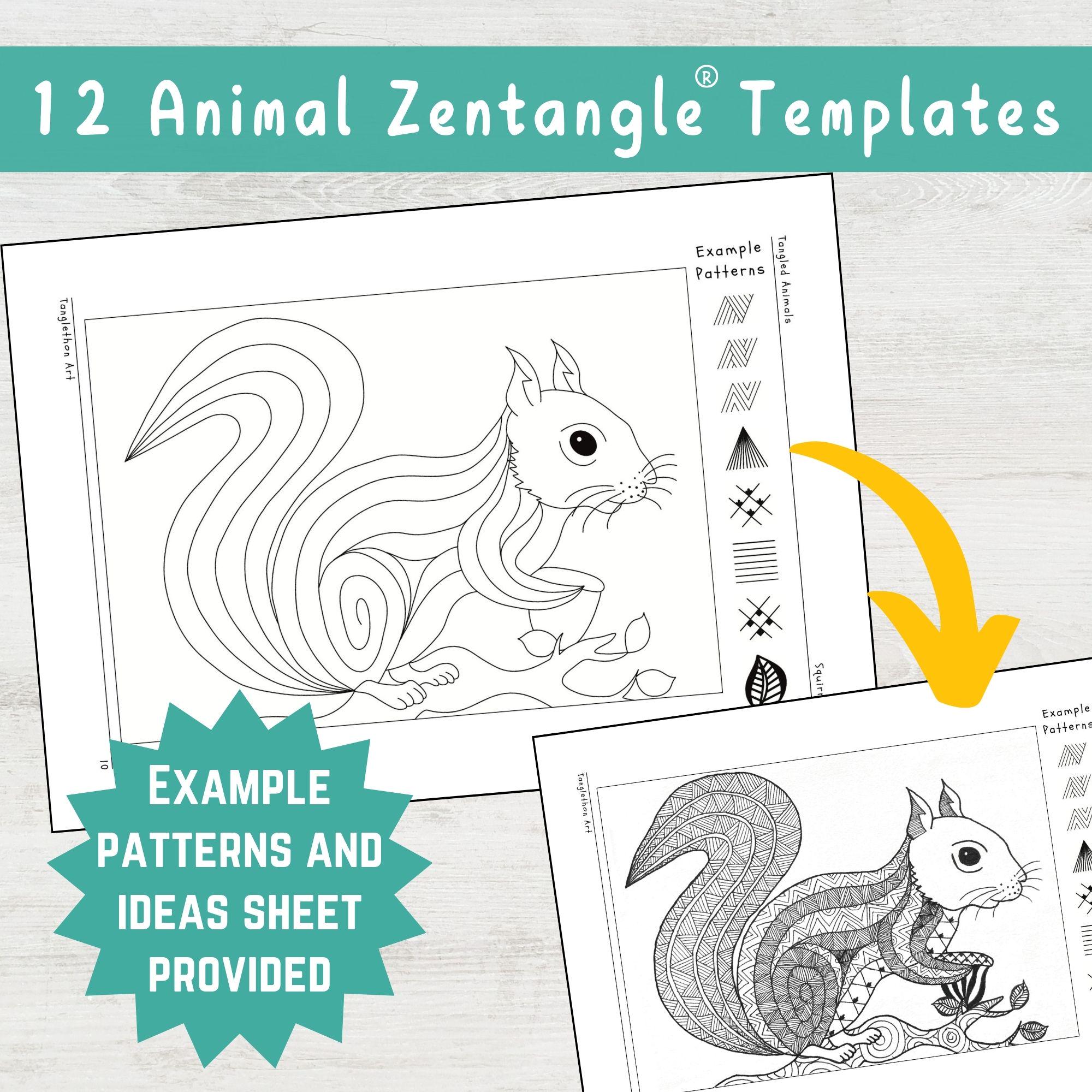 12 Animal Zentangle Templates With Pattern Examples and Ideas Sheet ...