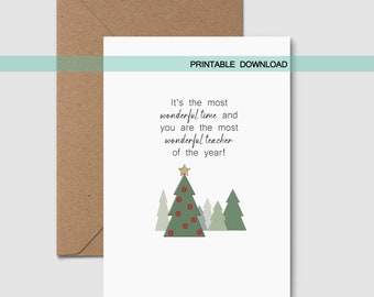 Printable Christmas Card for Teacher Instant Download Holiday Card for ...