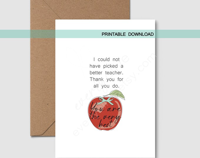 Teacher Winter Gift, Teacher Thank You Card, Printable Note, Fill in ...