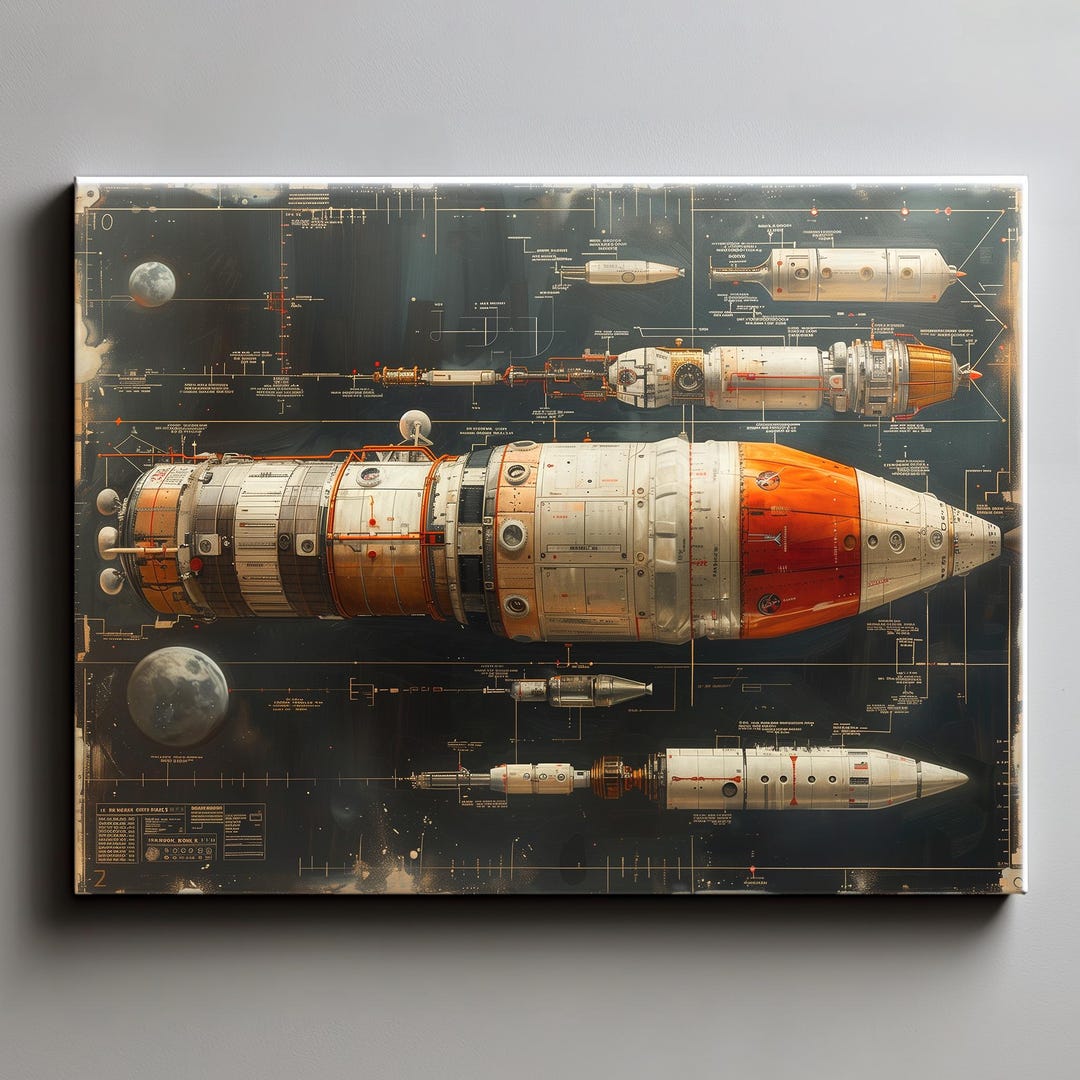 Spacecraft Blueprint Canvas Art | Modern Space Exploration Poster ...