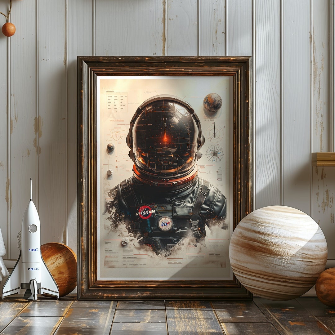 Teen Boy Astronaut Space Poster, Bedroom Art, Game Room Art, Moody ...