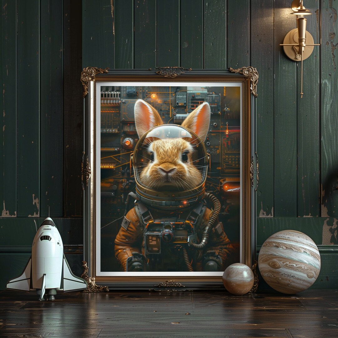 Bunny Astronaut Art Print | Whimsical Space Poster | Cute Animal Wall ...