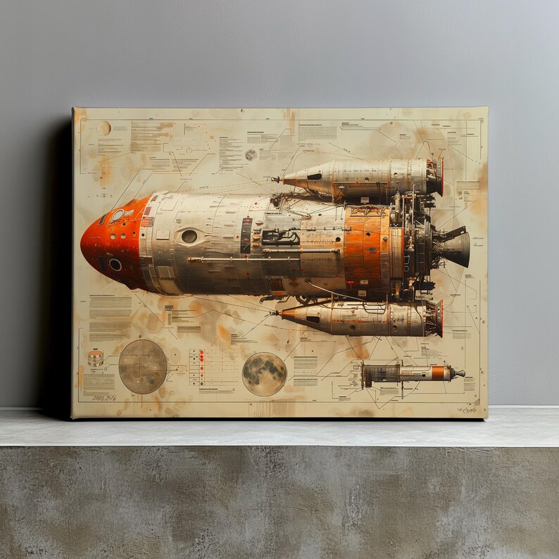 Detailed Rocket Blueprint Art Canvas: Spacecraft Design Wall Decor No ...