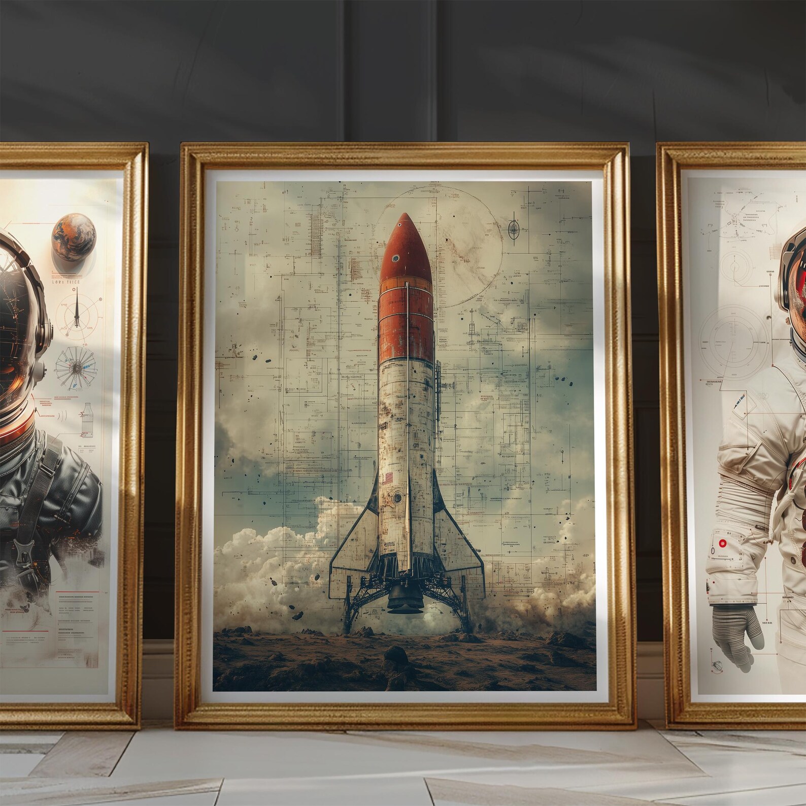 Vintage Rocket Launch Poster | Retro Space Blueprint Art | Nasa ...