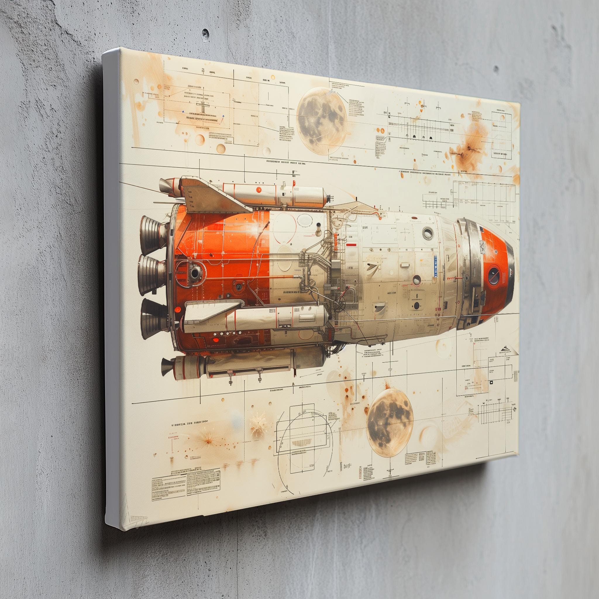 Rocket Schematic Canvas Art | Spacecraft Blueprint Poster | Modern ...