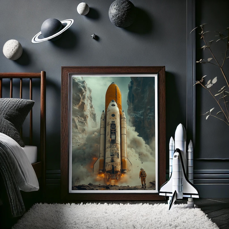 Retro NASA Space Shuttle Launch Poster | Vintage Sci-fi Rocket Wall Art ...