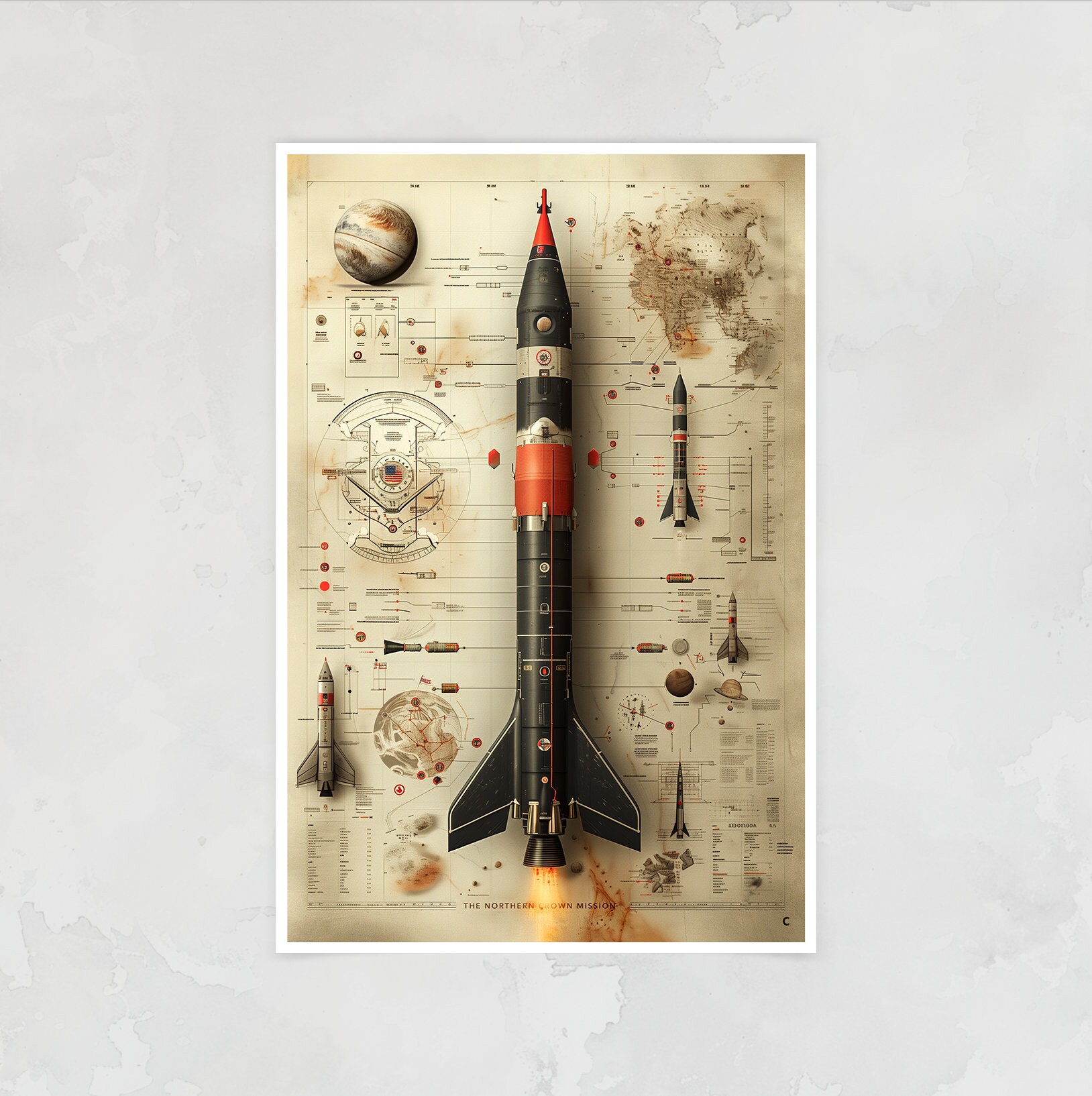 Teen Boy Vintage Rocket Poster, Bedroom Decor, Game Room Art, Moody ...
