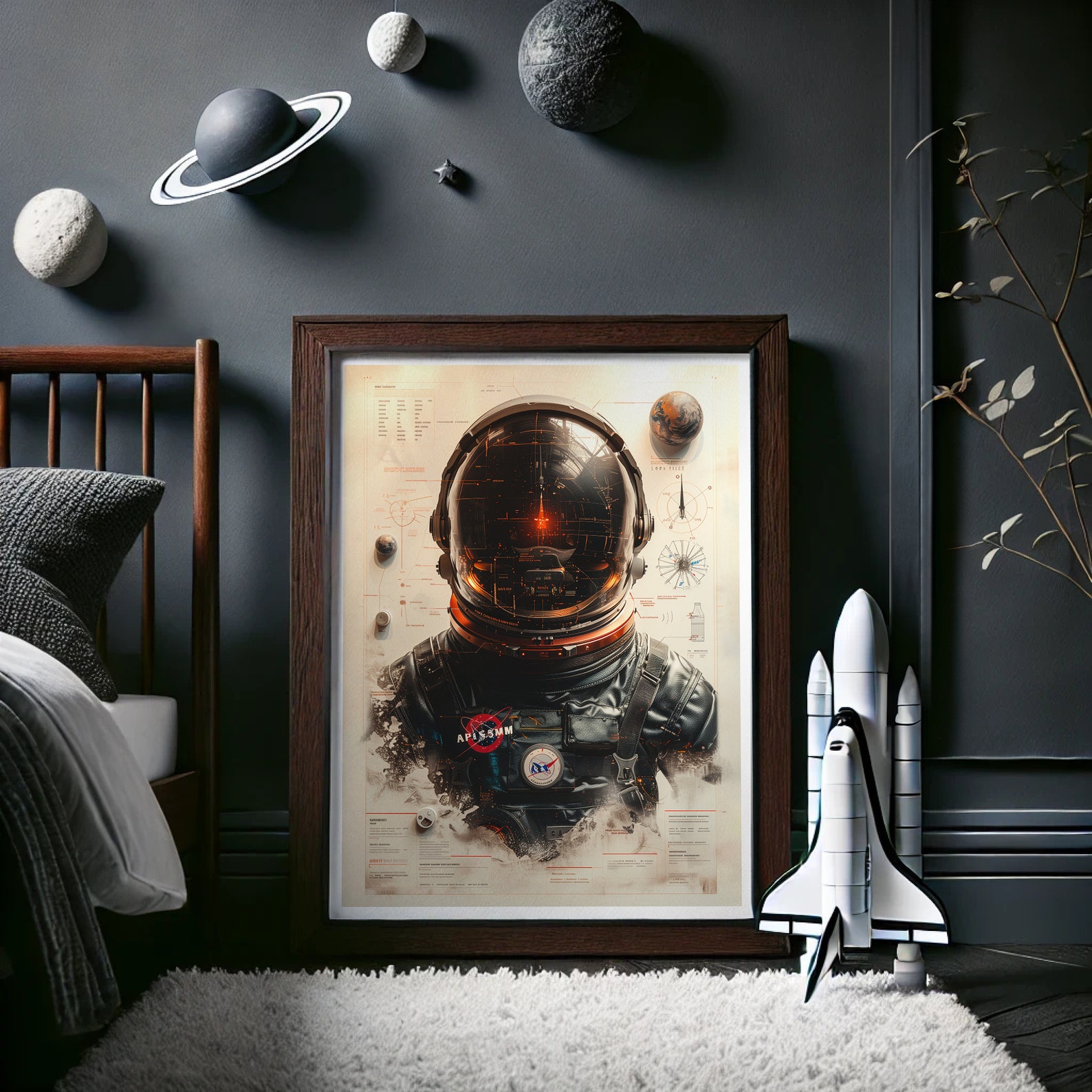 Teen Boy Astronaut Space Poster, Bedroom Art, Game Room Art, Moody ...