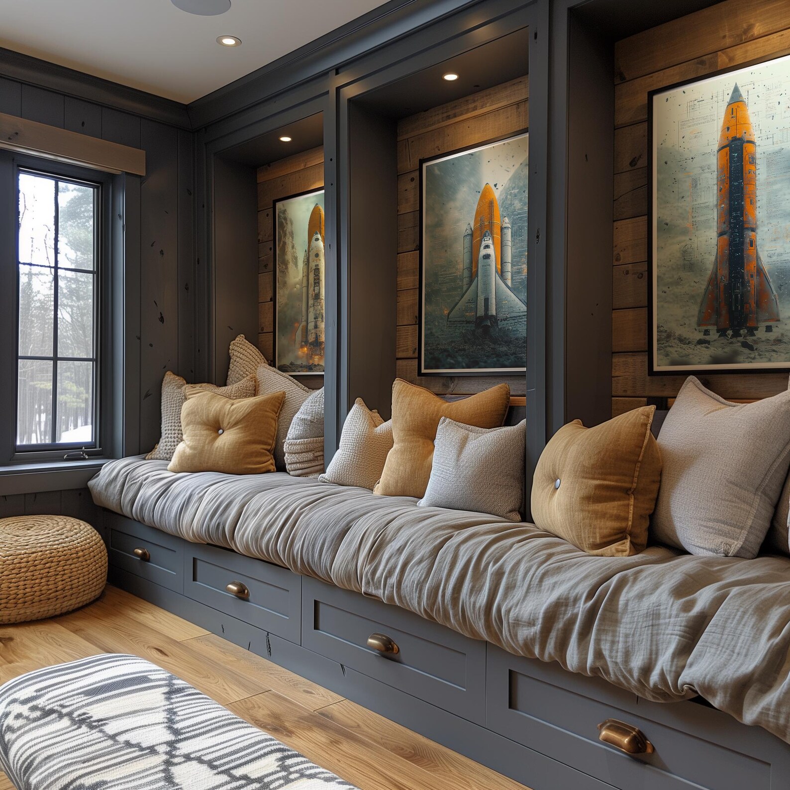 Rocket Blueprint Poster, Bedroom Shuttle Decor, Game Room Art, Space ...