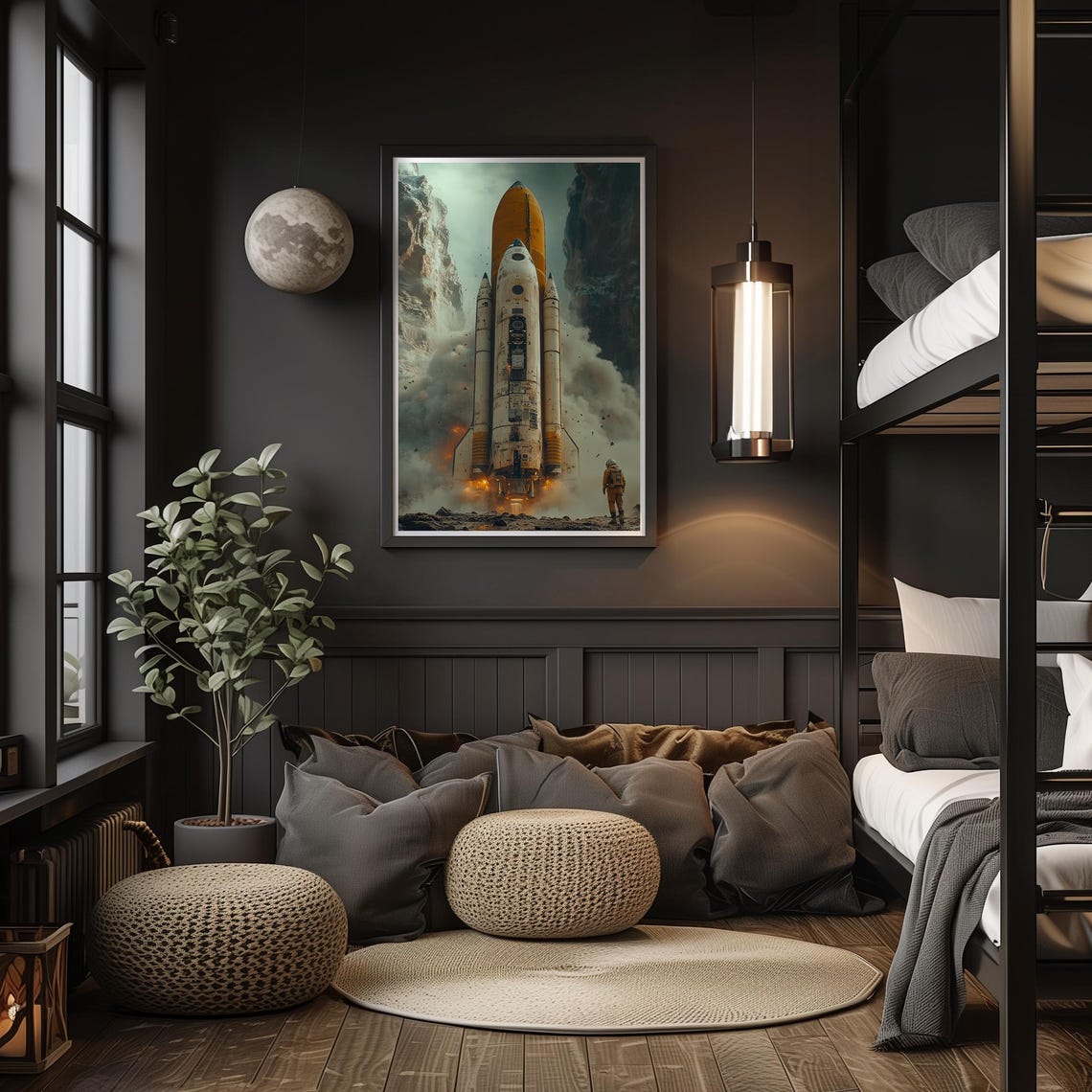 Retro NASA Space Shuttle Launch Poster | Vintage Sci-fi Rocket Wall Art ...