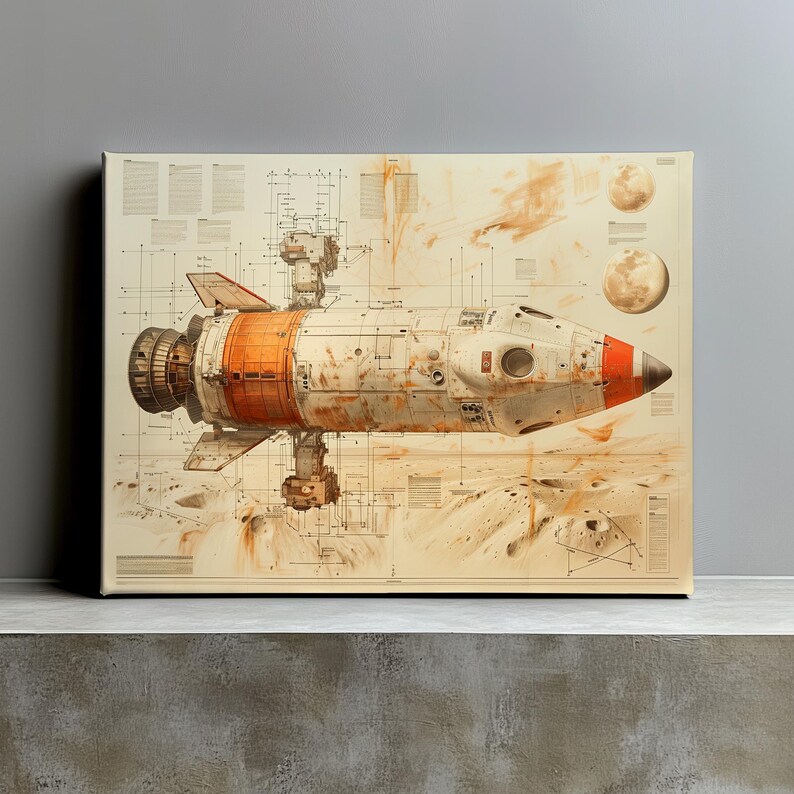 Mars Rover Blueprint Art Canvas, Spacecraft Design Wall Decor, Boys ...