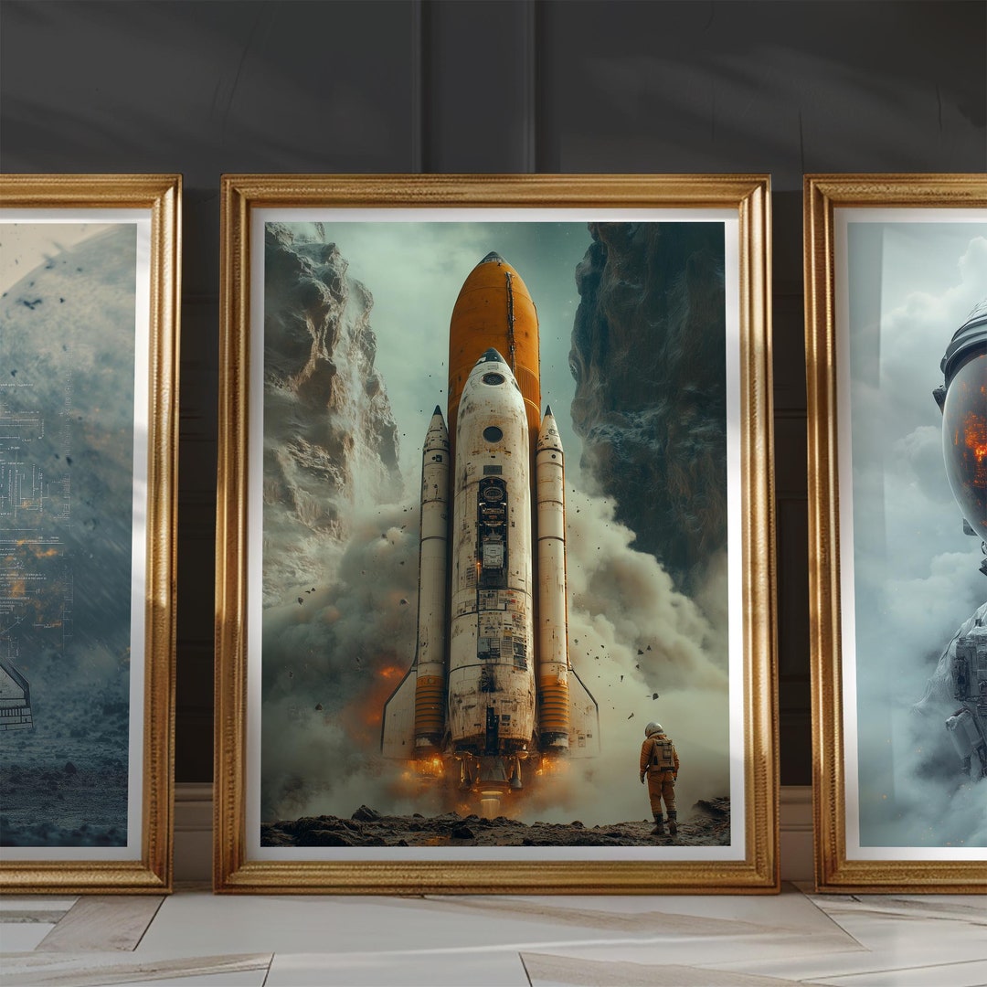 Retro NASA Space Shuttle Launch Poster | Vintage Sci-fi Rocket Wall Art ...