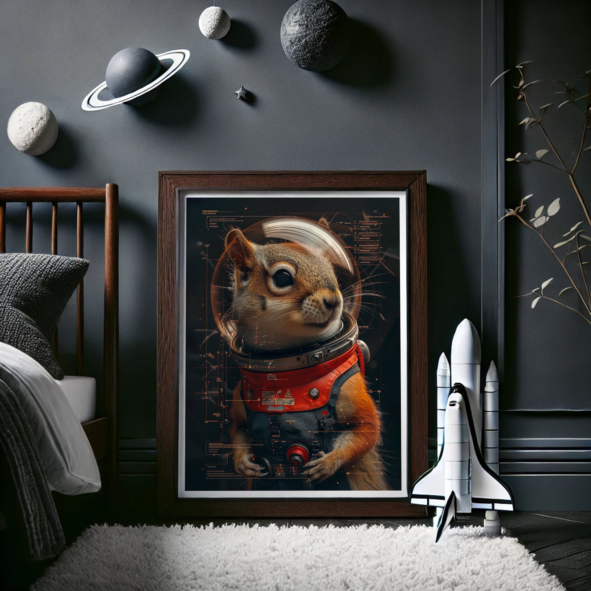 Squirrel Astronaut Poster | Whimsical Space Explorer Wall Art | Cute ...