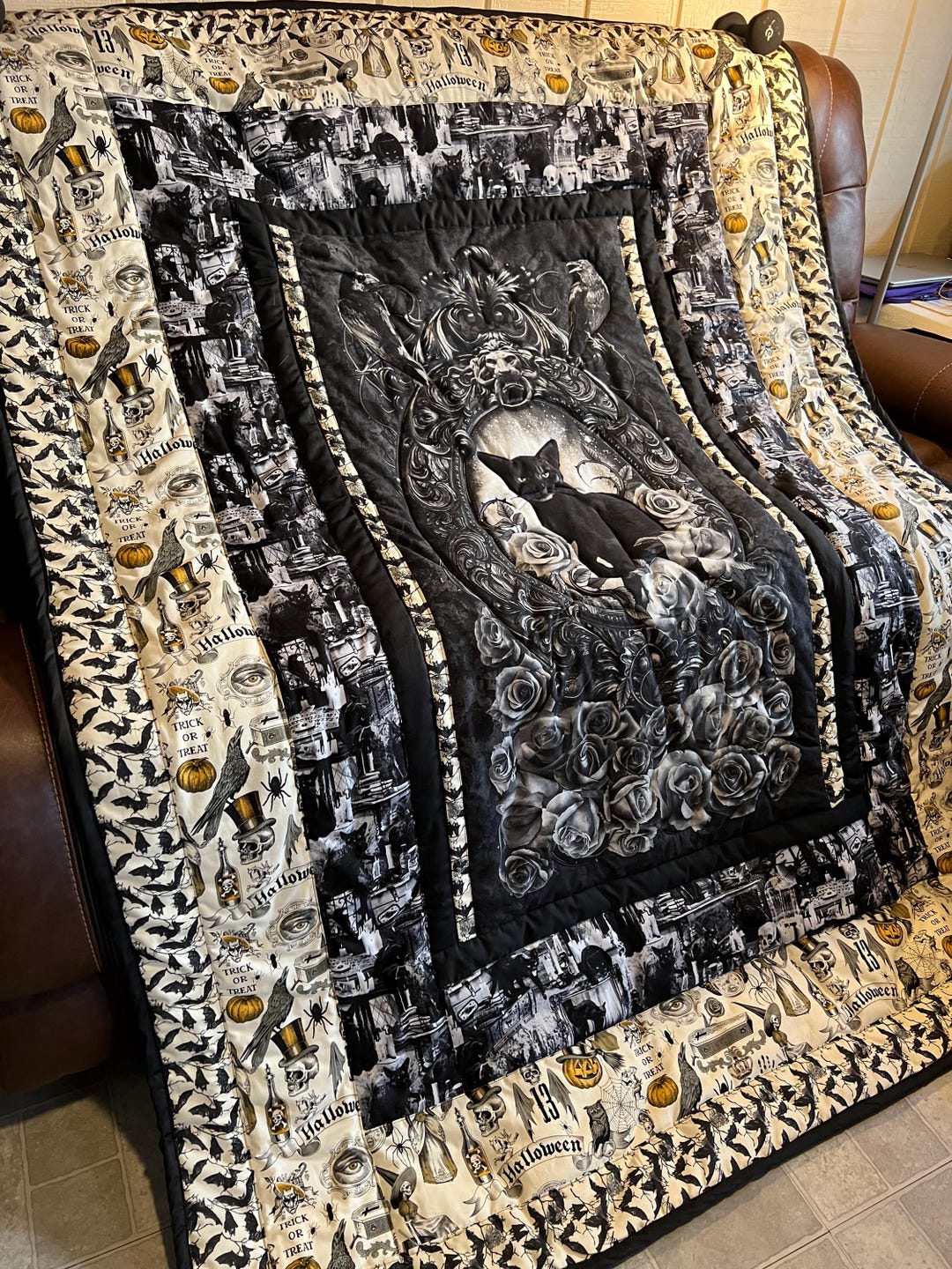 Gothic Black Cat Large Throw Quilt With Tarot Card Backing - Etsy
