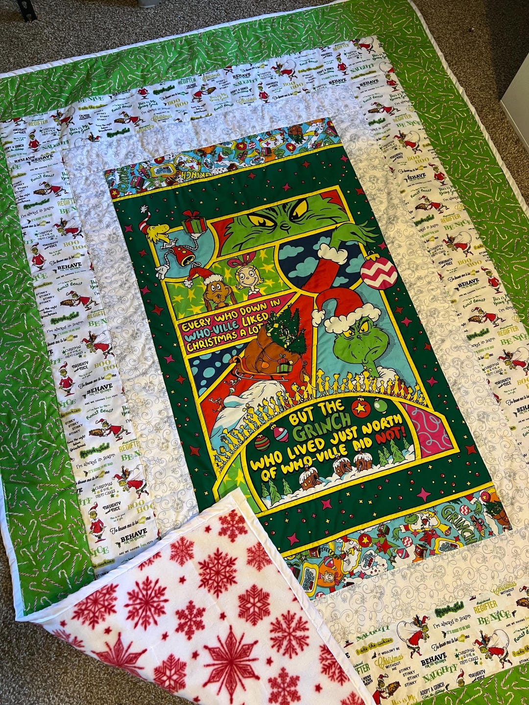 The Grinch Handmade Quilt, Thick With Fleece Backing - Etsy