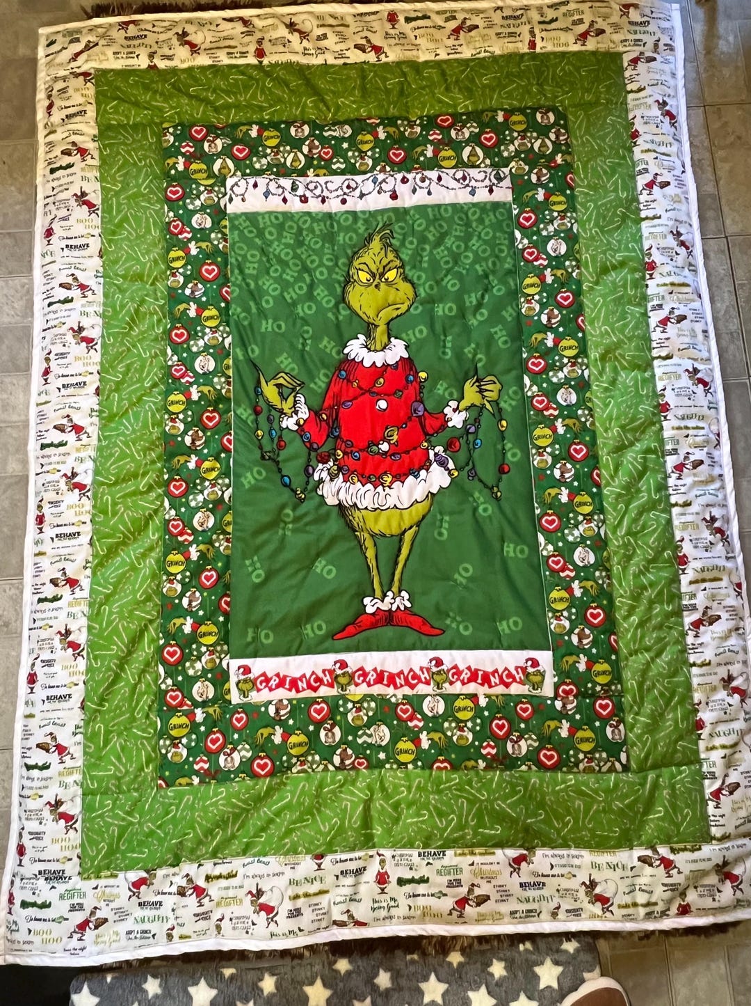 Grinch Christmas Large Throw Quilt 48 Wide X 61 Long 56x73s Thick and ...
