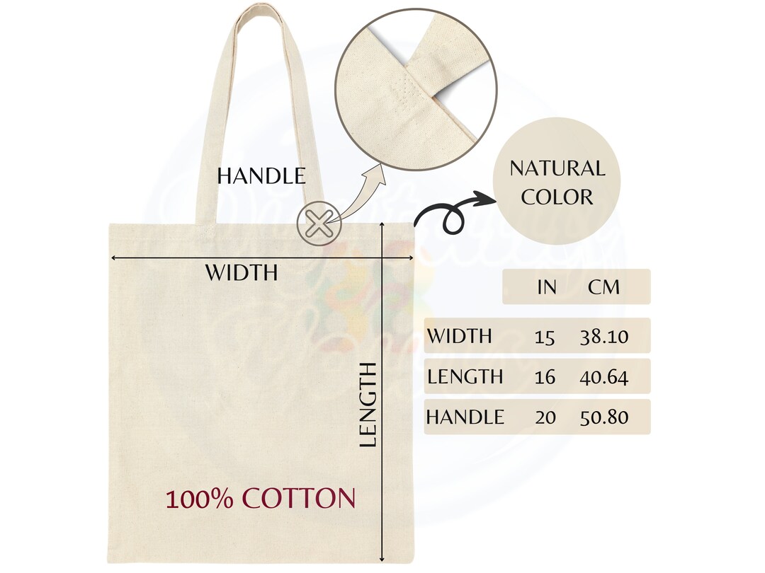 Cotton Canvas Tote Bag Size Chart, Liberty Bags OAD113 Tote Mockup Size ...