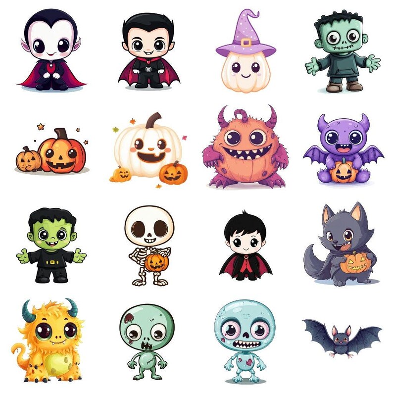 Cute/kawaii Halloween Clipart Bundle - Design Elements, White and ...