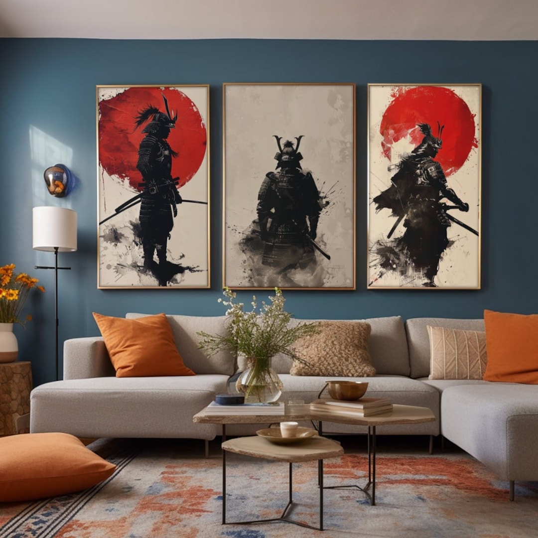 Samurai Print Art, Digital Download, 5 Sizes, Japanese Ink Wall Art, 3 ...