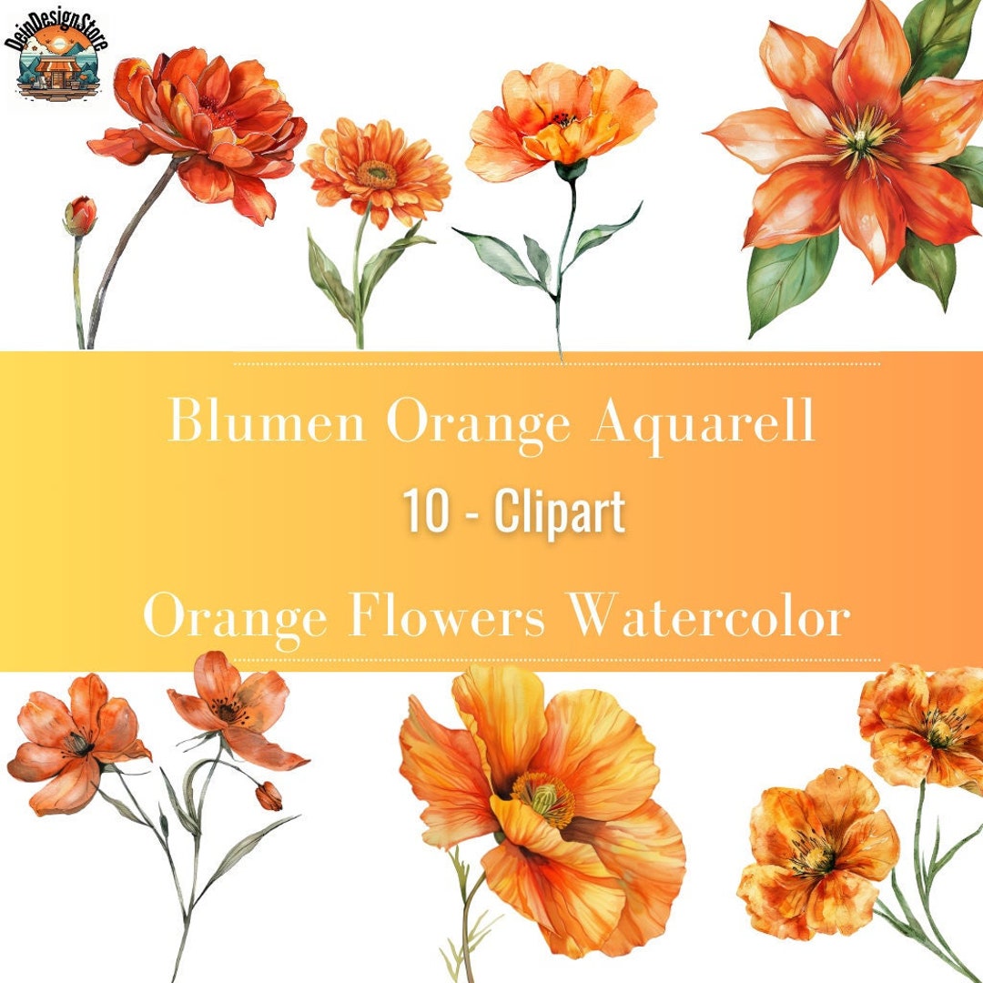 Orange Flowers in Watercolor Clipart Bundle - Clipart Elements for ...