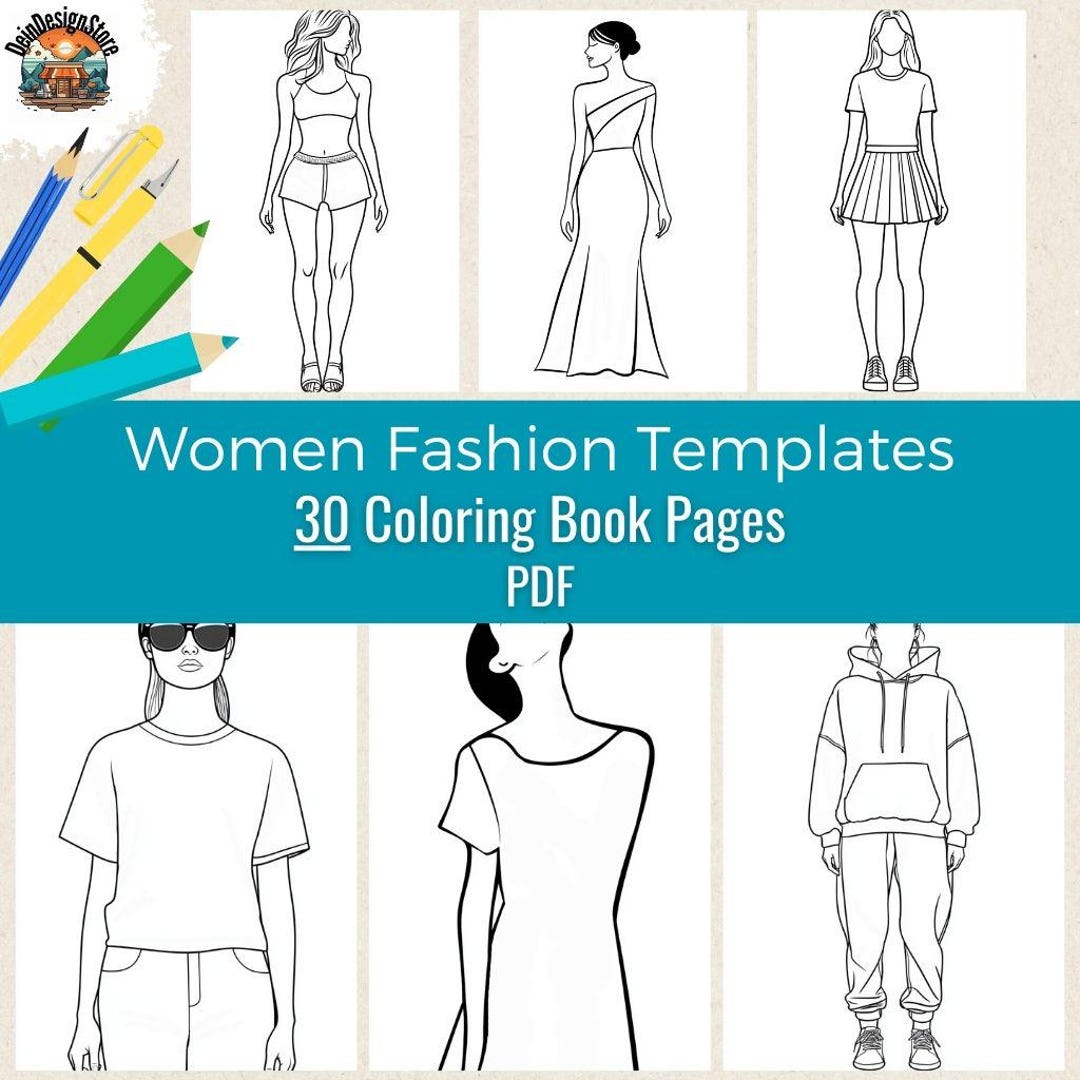 Women Fashion Templates Adults Coloring Pages Design Print Templates ...