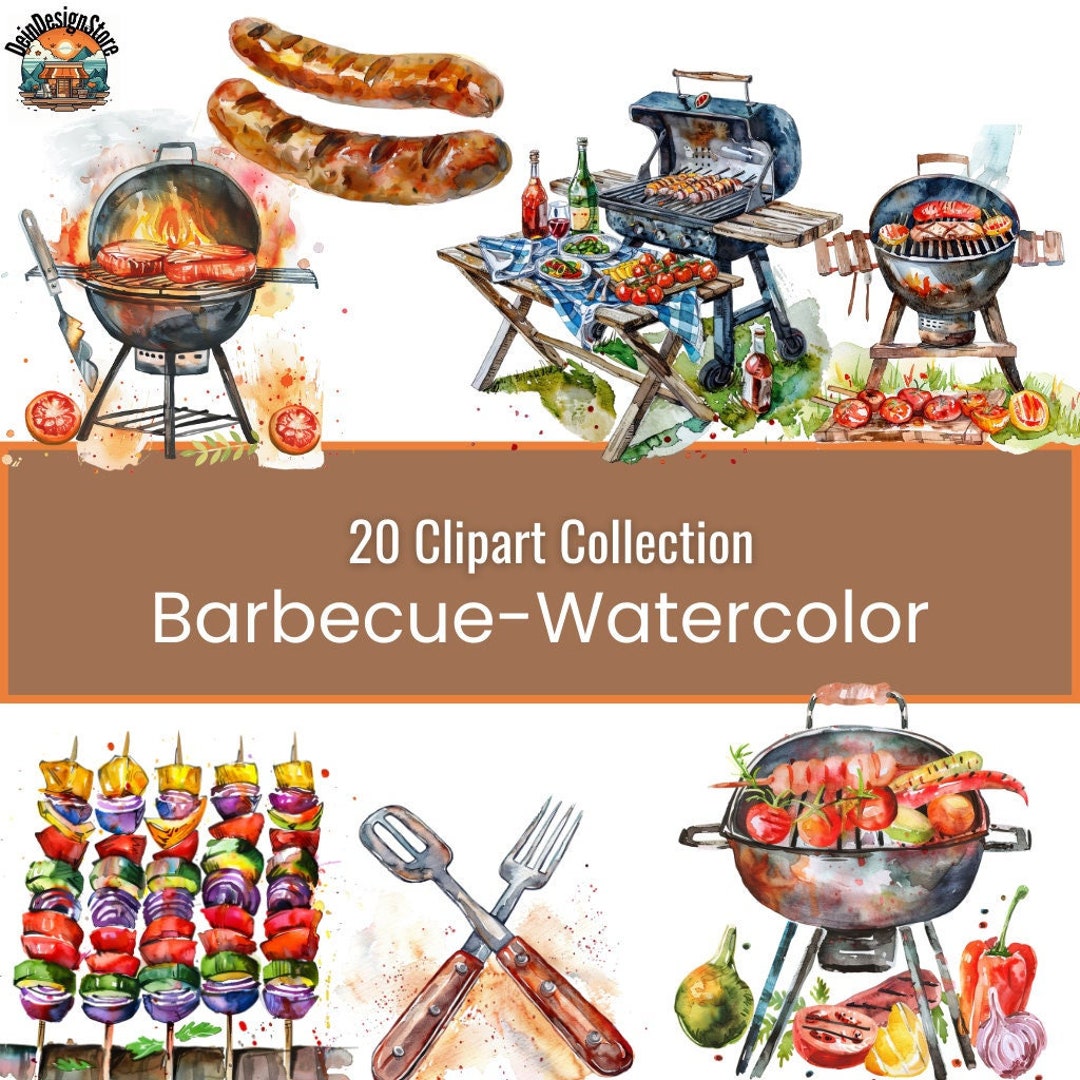 Grilling and Barbecue Clipart Bundle - Design Elements, White and ...