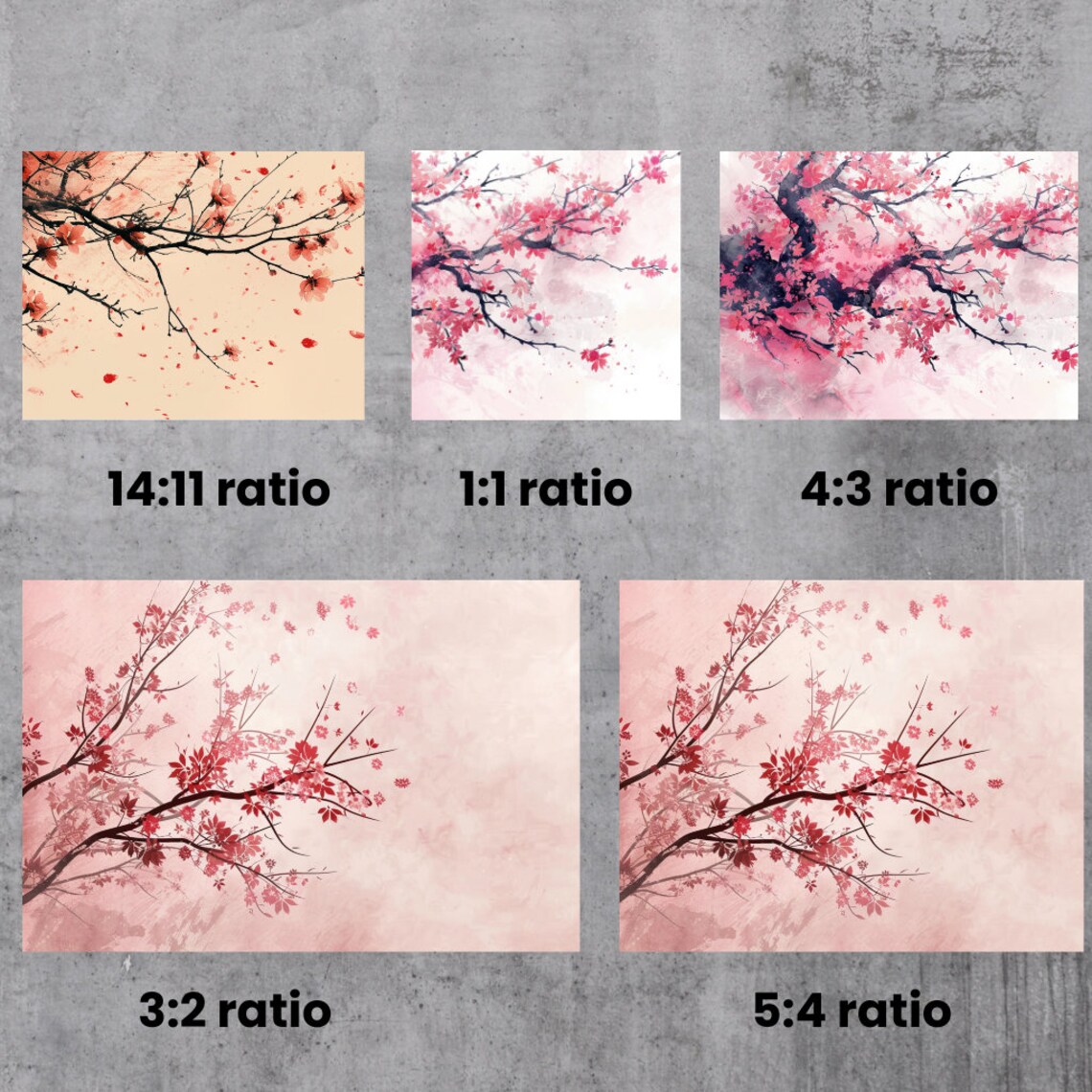 Cherry Blossom Tree Print Art, Digital Download, 3 Motifs in 5 Sizes ...