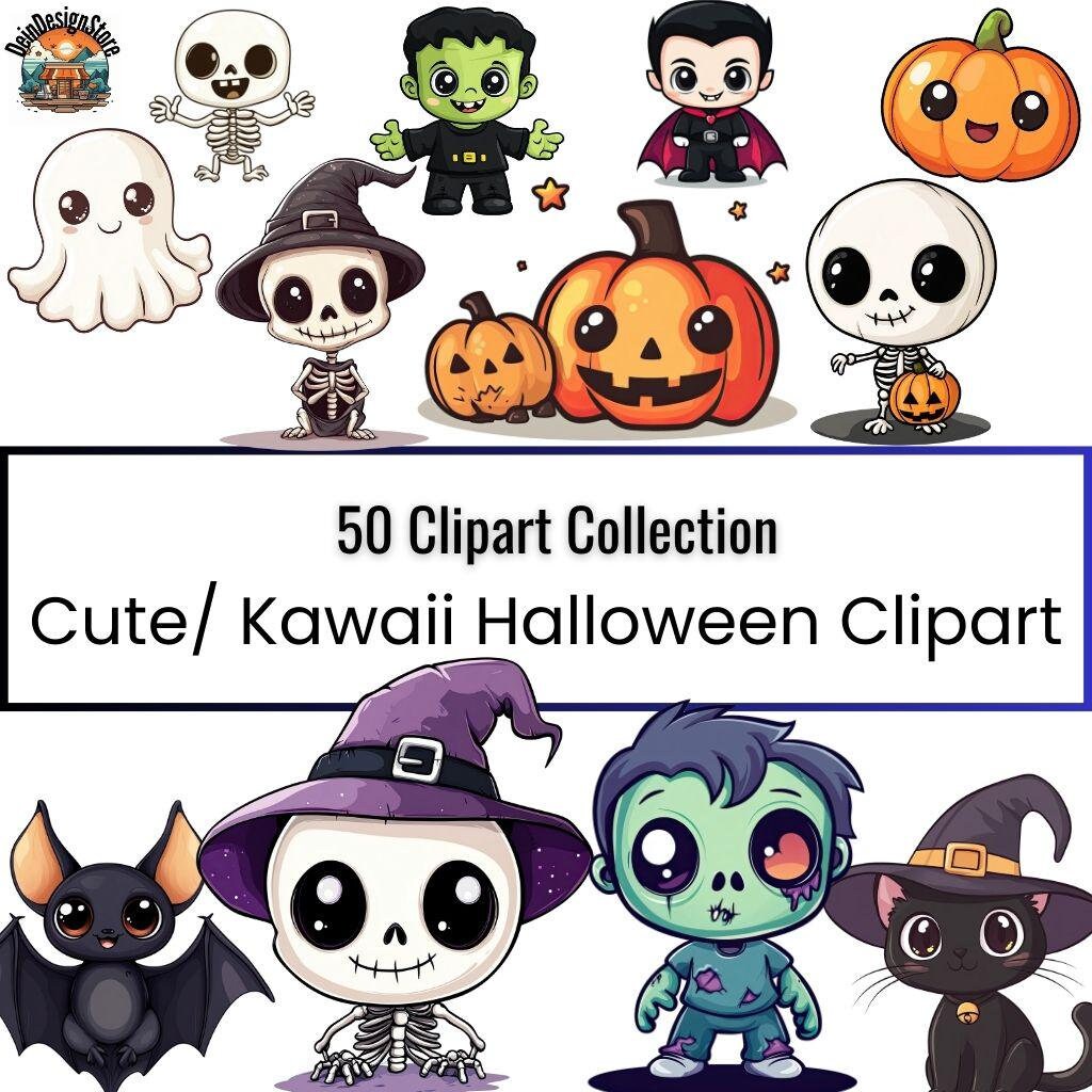Cute/kawaii Halloween Clipart Bundle - Design Elements, White and ...