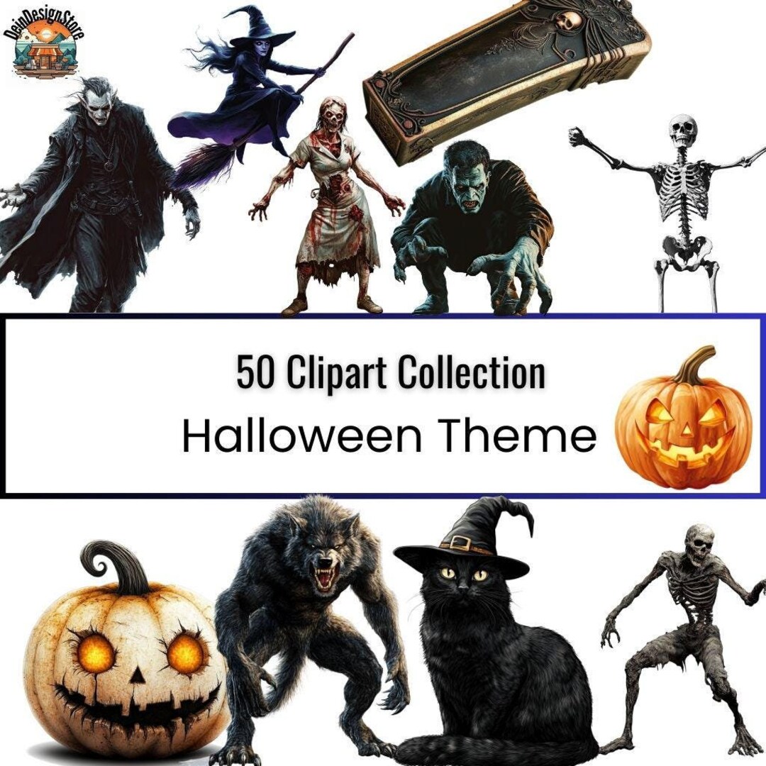 Halloween Clipart Bundle Design Elements, White and Transparent ...