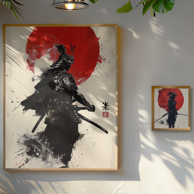 Samurai Print Art, Digital Download, 5 Sizes, Japanese Ink Wall Art, 3 ...