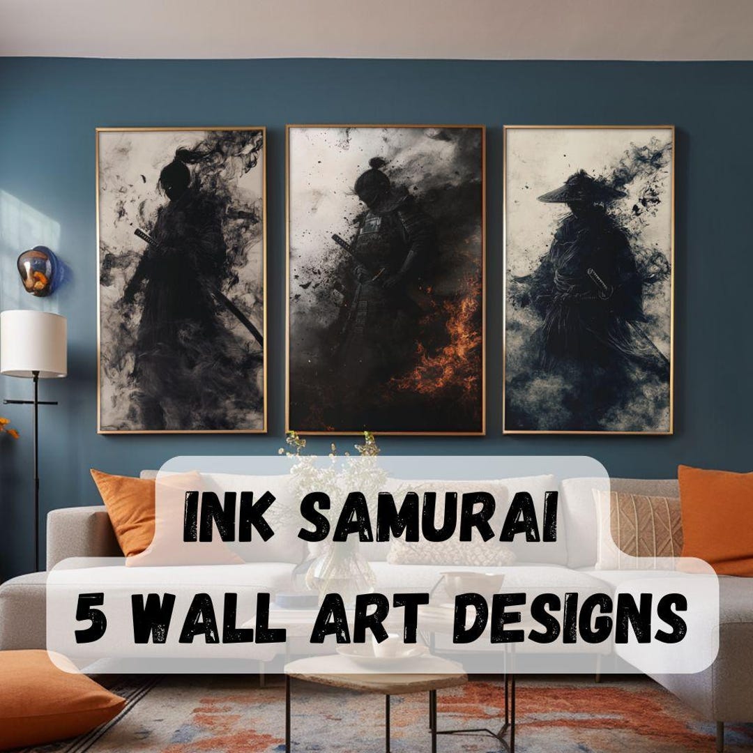 Samurai Printable Wall Art, Digital Download Poster Set, 5 Motifs in 5 ...