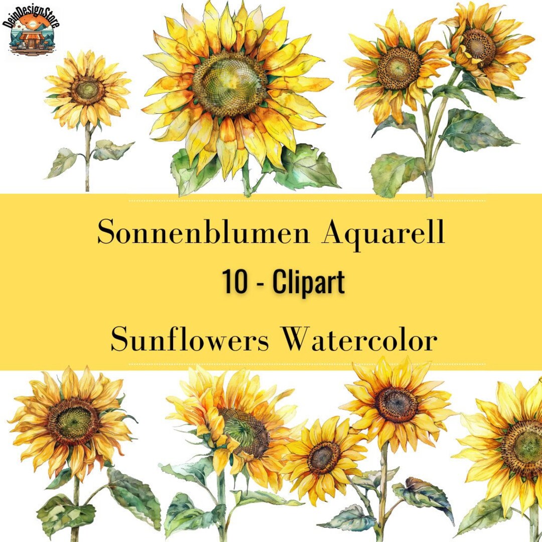 Sunflowers in Watercolor Clipart Bundle - Clipart Elements for Cards ...