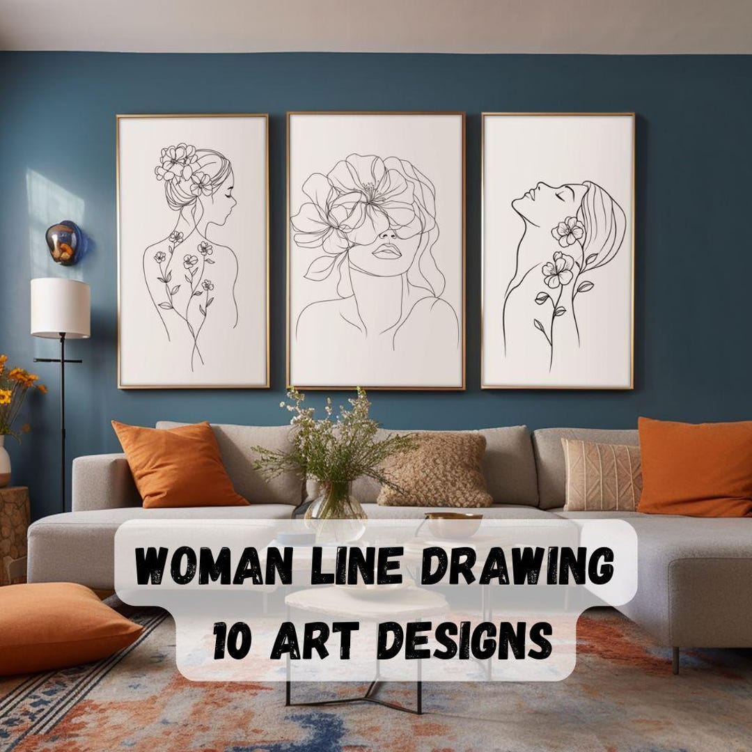 Woman Line Drawing Print Wall Art, Digital Download, 10 Motifs in 5 ...