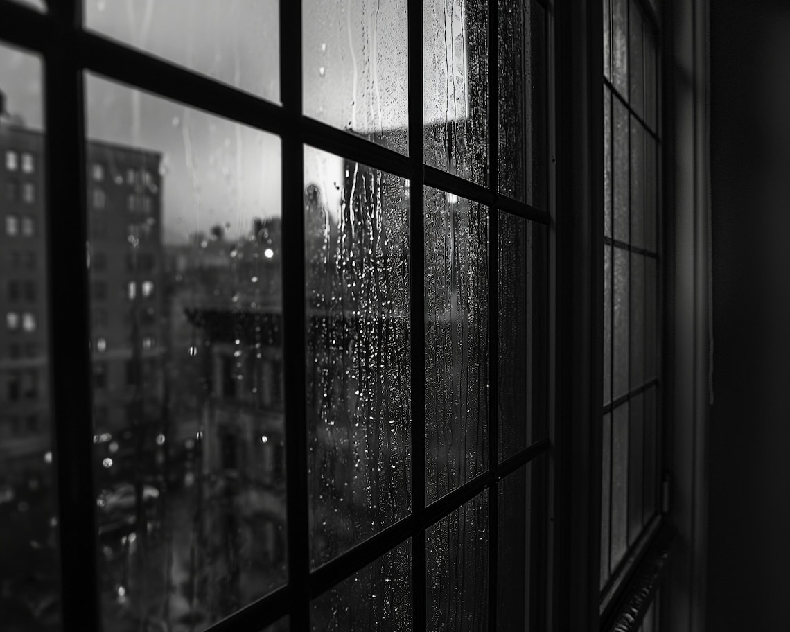 Serene Shadows: Black and White Window Sanctuary From a Stormy World ...