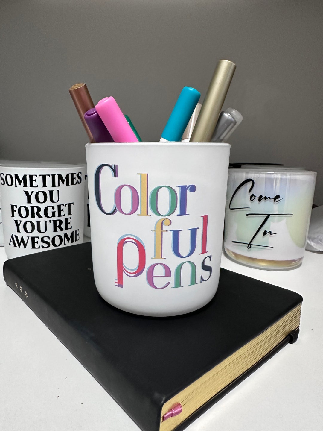 Designer Art Pen Holder for Colorful Pens Home Office Stylish 12 Oz ...
