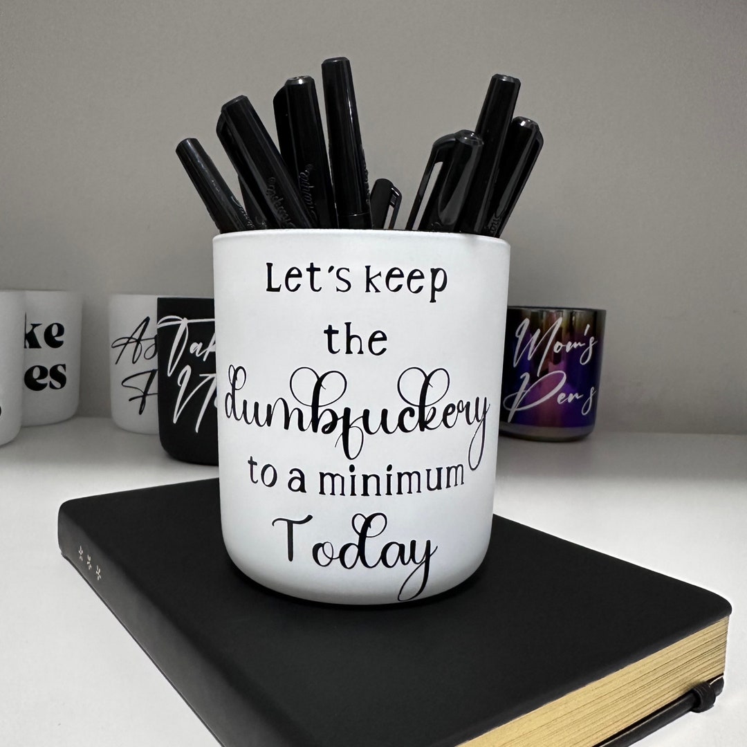 Stylish White Glass Pen Holder With Funny Message for Desk Organization ...