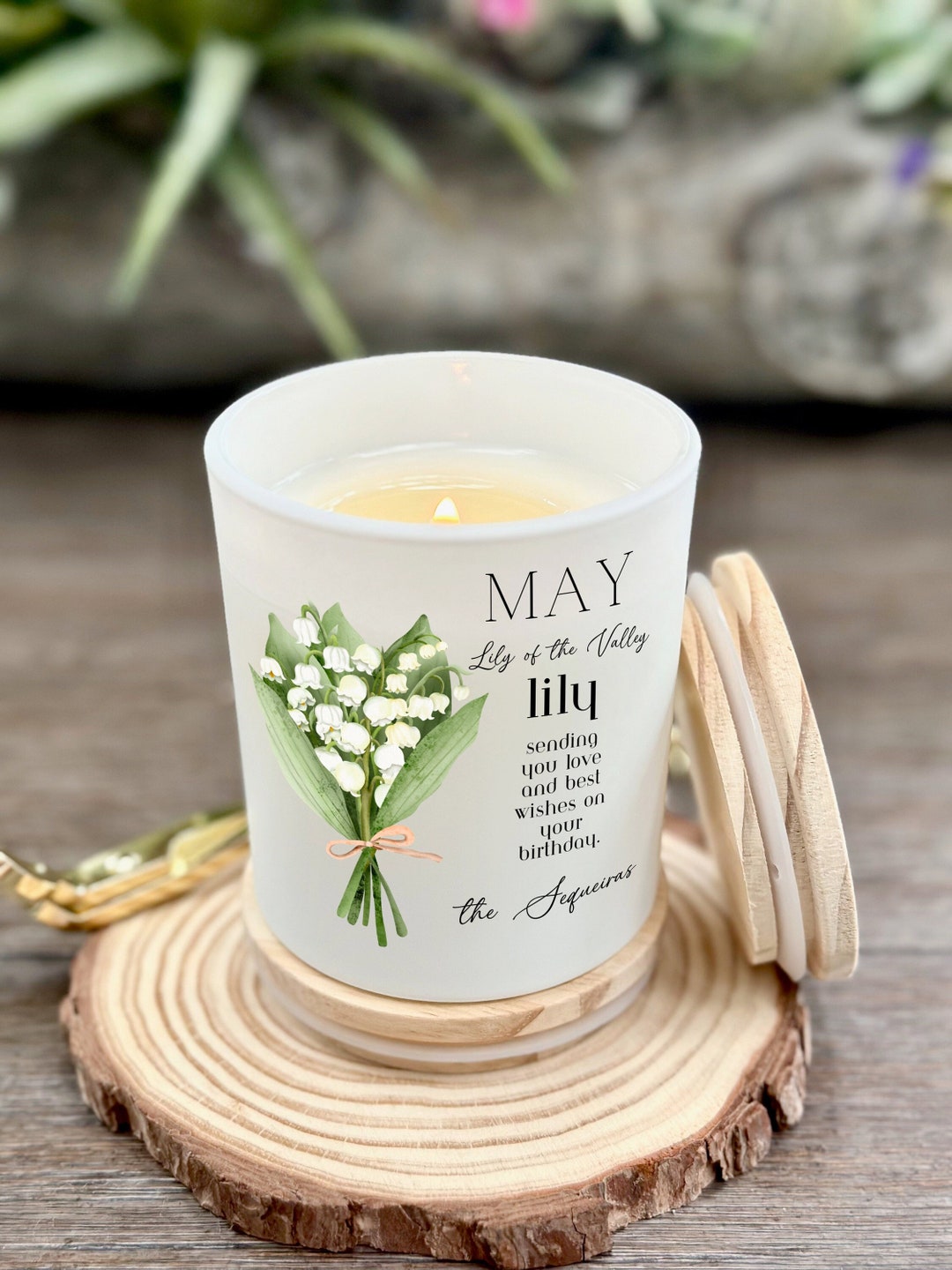 May Birth Flower Candle Personalized Gift With Name & Message Double ...
