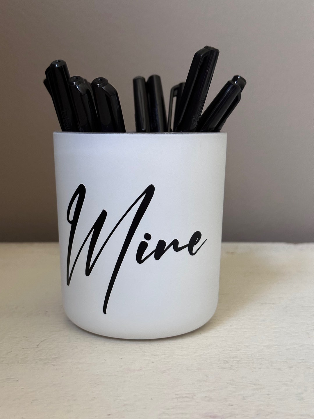 Funny and Stylish 12 Oz White Glass Pen Holder With a Message Desk ...